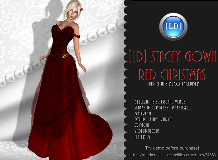 Second Life Marketplace - [LD] Stacey Red Christmas Gown
